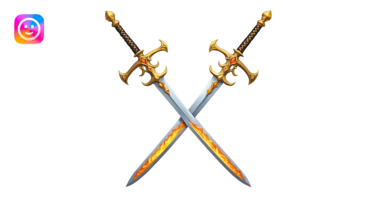 Two powerful on fire fully golden fiery royal crossed swords emoji | AI ...