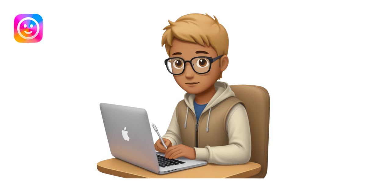 A developer writing code on his macbook emoji | AI Emoji Generator