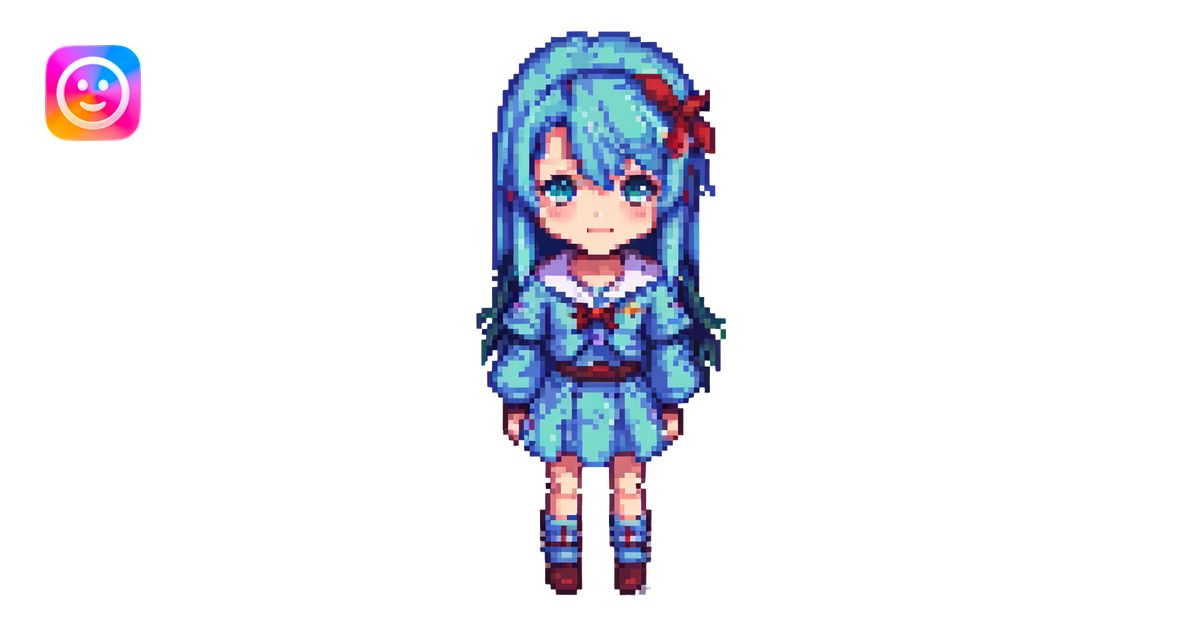 anime girl, pixel art style, chibi proportions illustration | AI Emoji ...