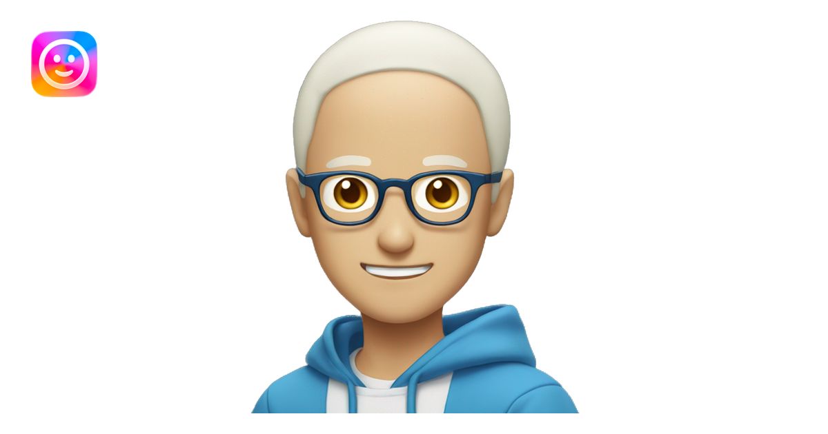 saitama smiling wearing glasses and blue hoodie emoji | AI Emoji Generator