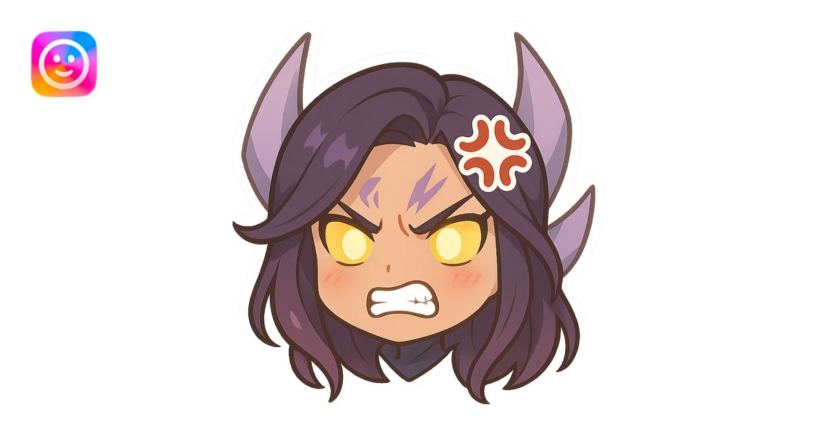 Kaisa from League of Legends, angry emote, chibi style, only head, with ...