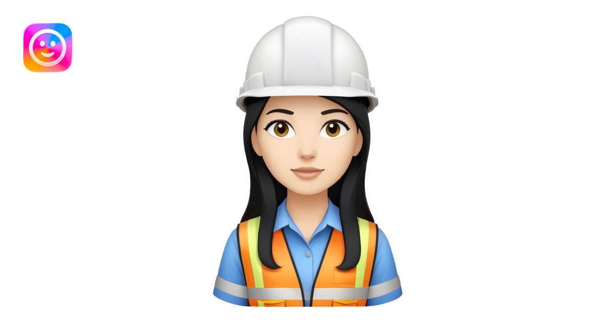 Female civil engineer with black long hair and white helmet emoji | AI ...