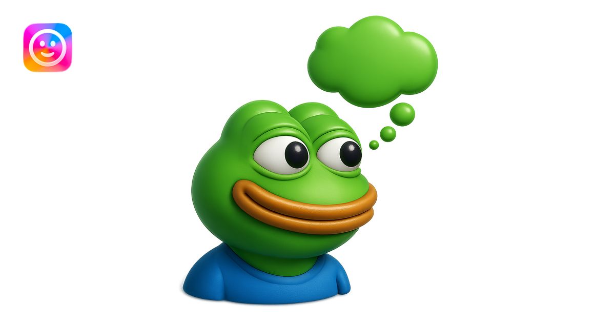 make a pepe in bright green smiling with thought bubble looking at left ...