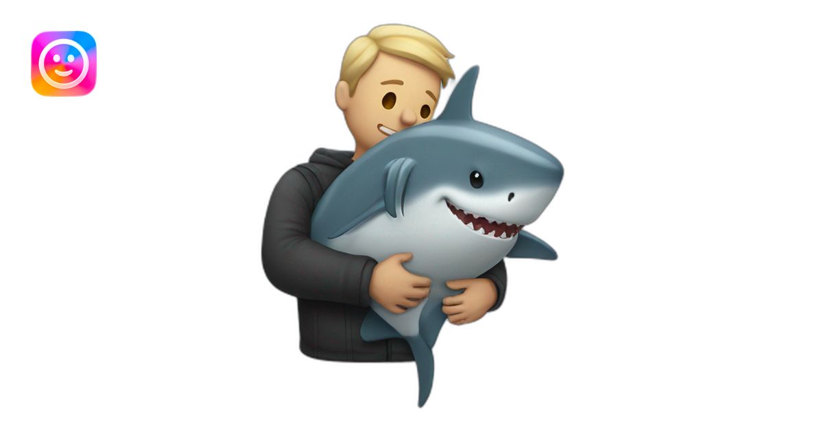Man hugging a shark emoji | AI Emoji Generator