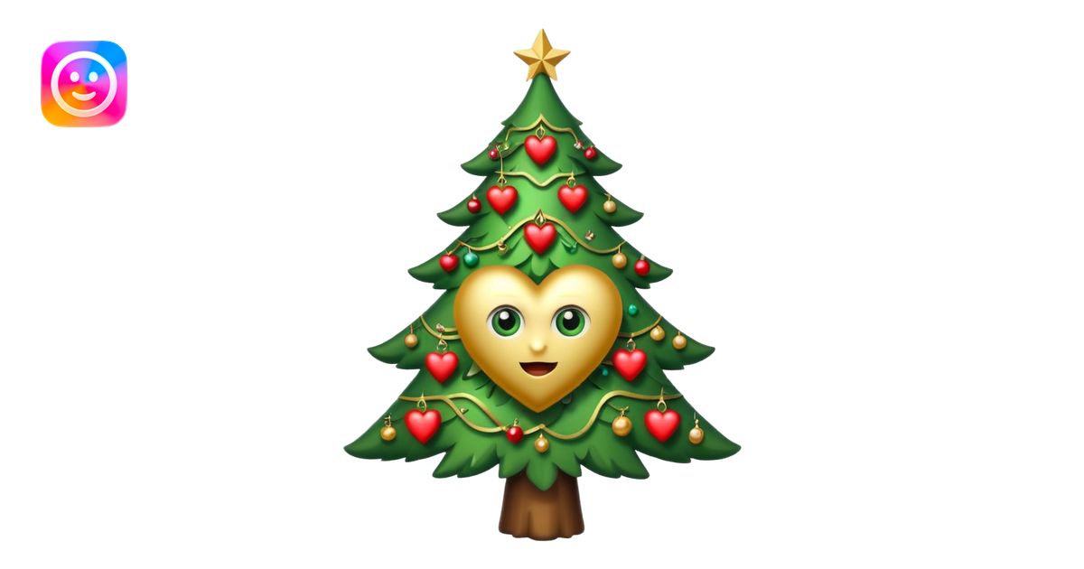 Christmas tree with eyes in shape of heart emoji | AI Emoji Generator