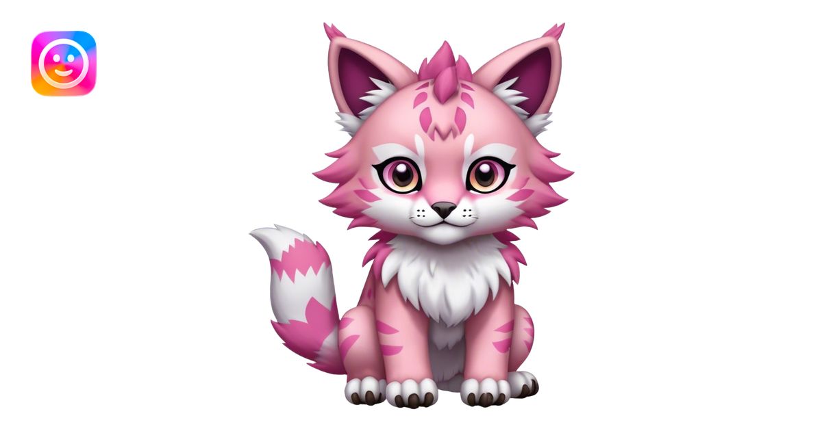 A pink lynx-fakemon-Digimon-creature-hybrid emoji | AI Emoji Generator