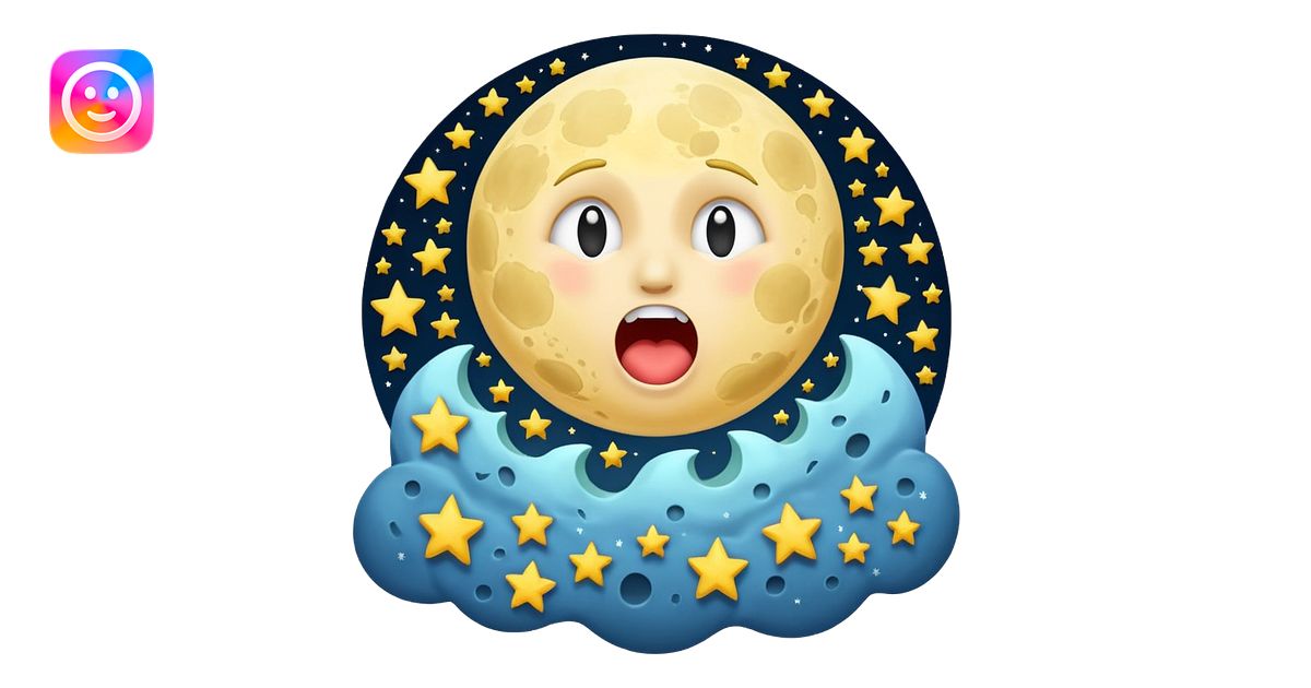 moon screaming silently while stars scatter emoji | AI Emoji Generator