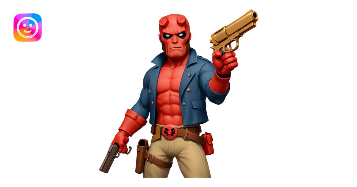 cinematic realistic superhero Hellboy by Mike Mignola jumps with a ...