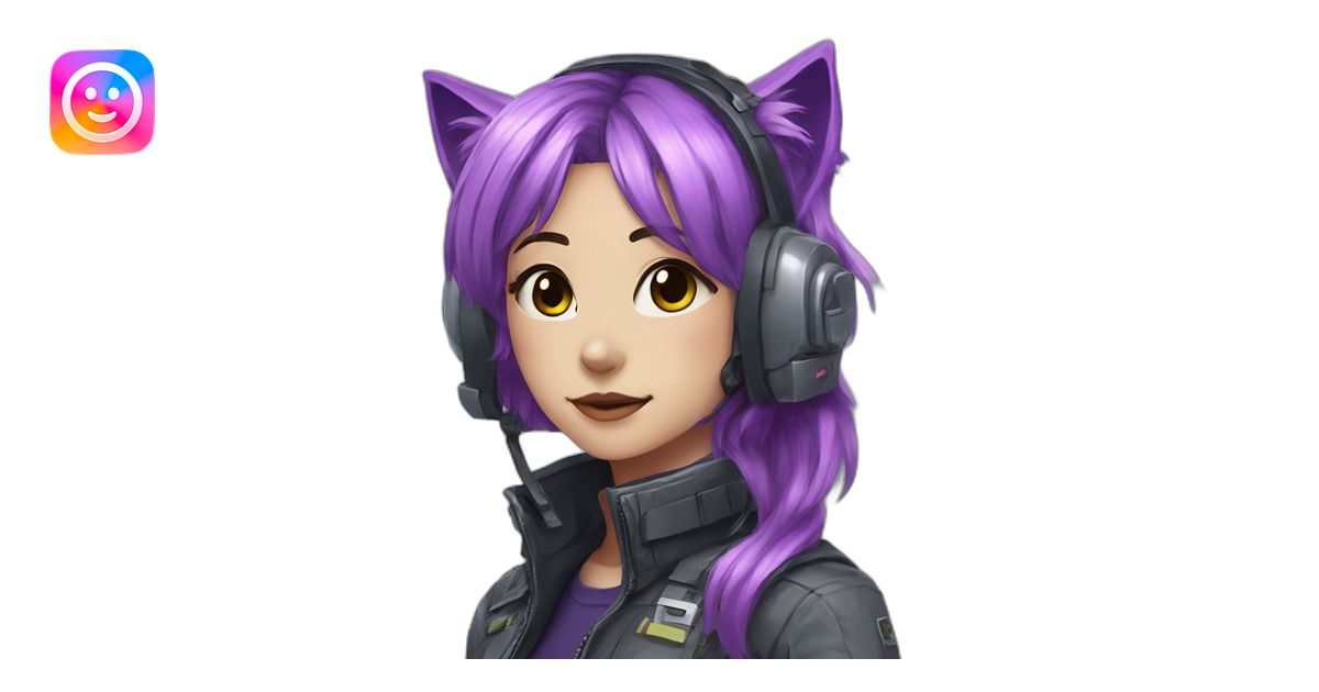 Anime mech pilot with purple hair and cat ears emoji | AI Emoji Generator