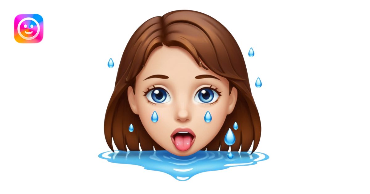 Girl with brown hair, blue eyes, a wet face and her tongue out. Can you ...