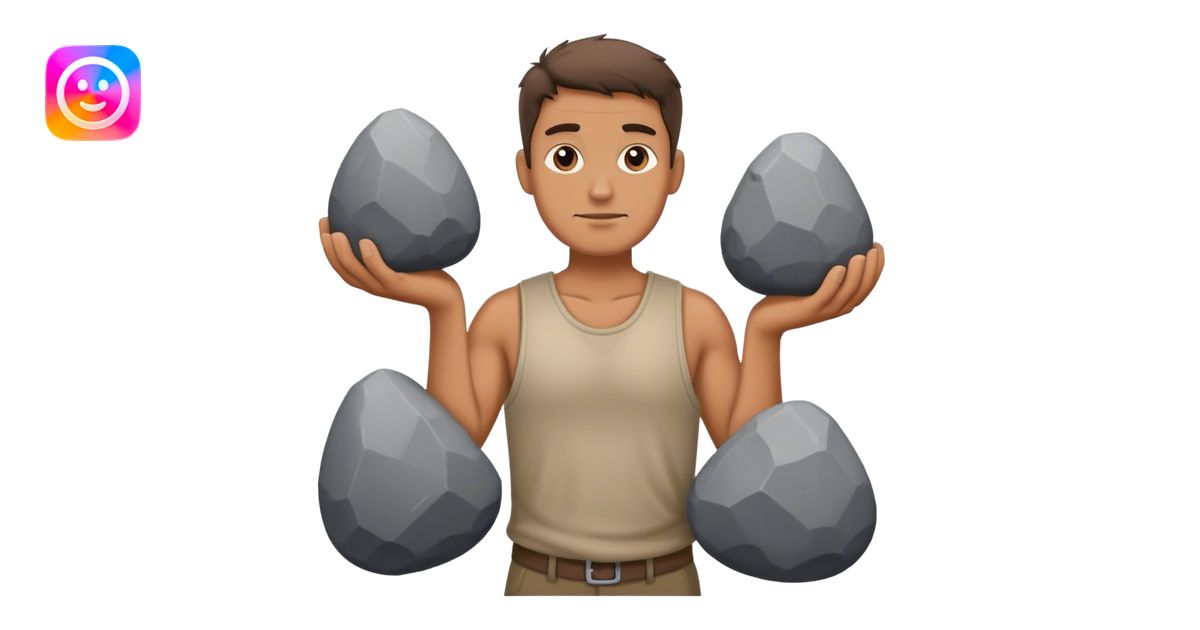 Guy carrying 3 rocks emoji | AI Emoji Generator