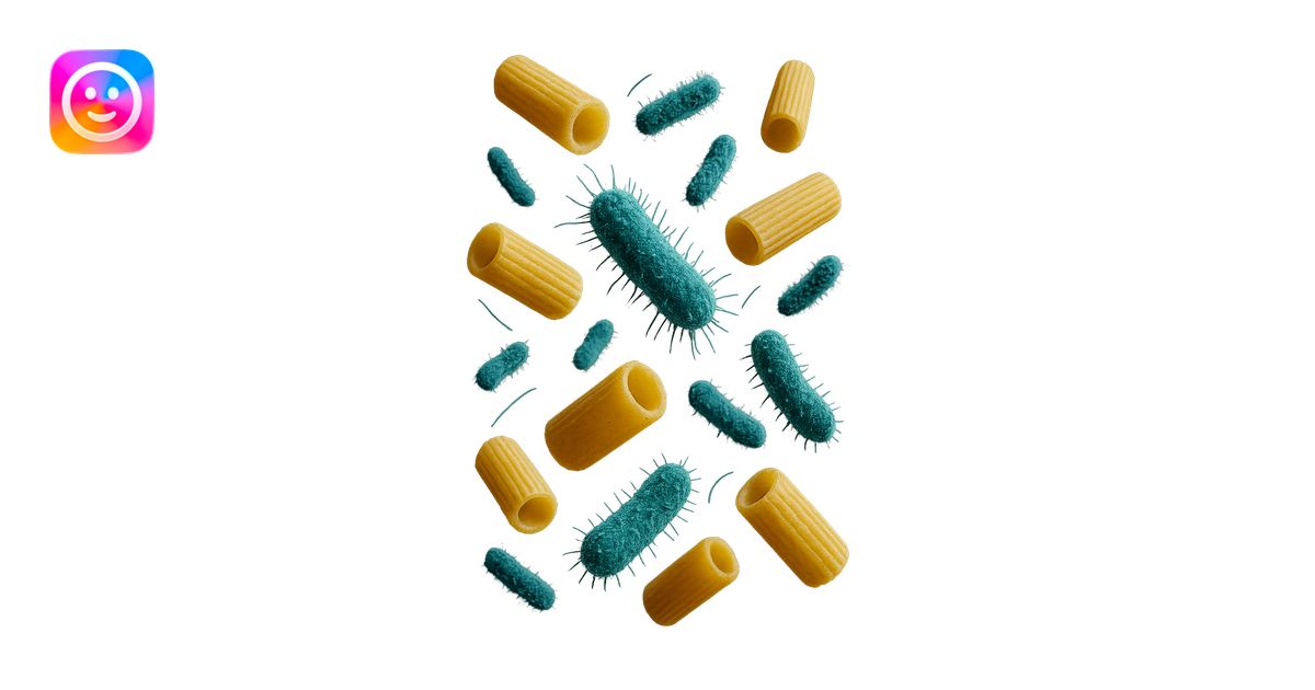 SEI BATTERI intestinALI FLUTTUANO IN ARIA CON PENNE DI PASTA RIGATE ...