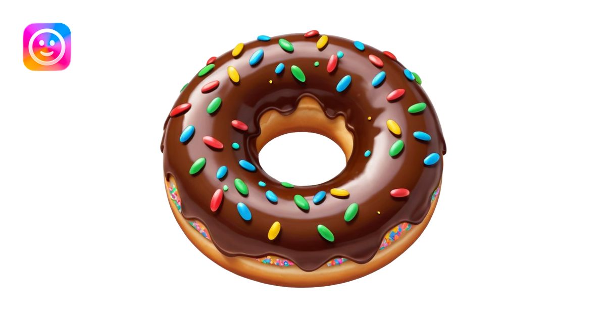 A glossy chocolate-glazed donut emoji with colorful sprinkles, rendered ...