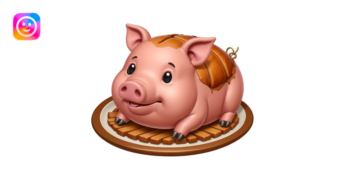 Create an emoji-style whole lechon. Crispy shiny roasted pig on a ...
