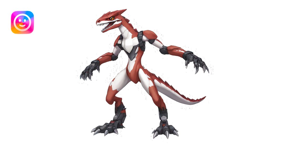 Cool Edgy Digimon-Fakemon-Guilmon-Velociraptor-Dragon-Mecha full body ...