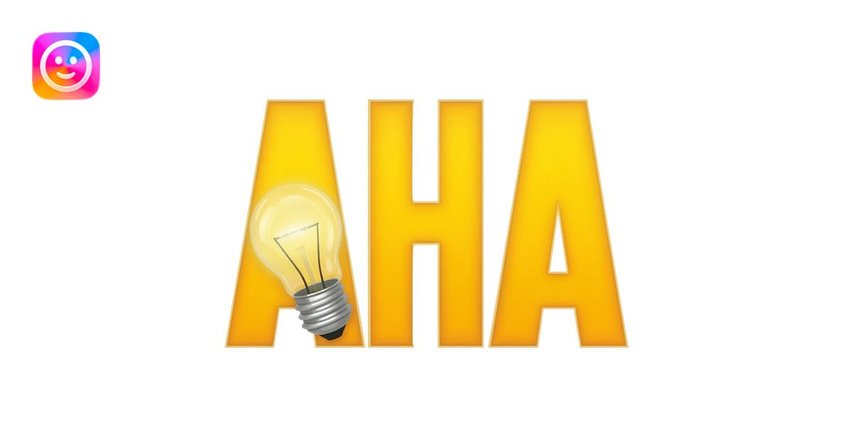 A bold yellow "AHA" with light-bulb effect emoji | AI Emoji Generator