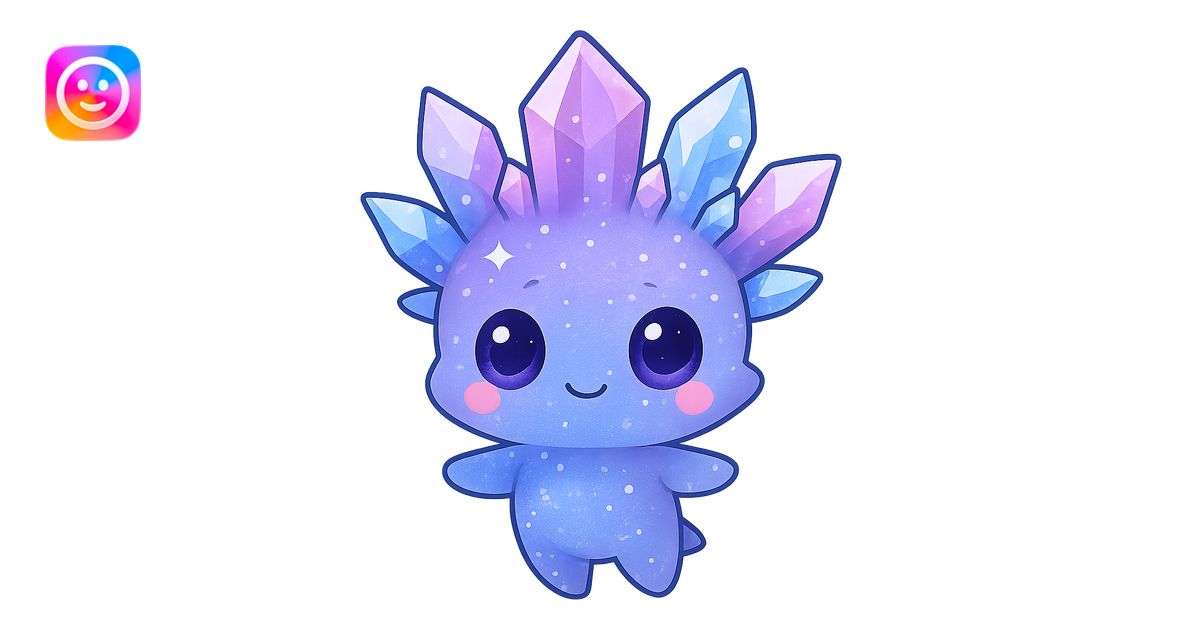 Create a kawaii chibi crystal sprite creature floating, colored purple ...