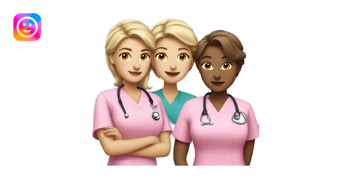 Three women nurse in pink scrubs emoji | AI Emoji Generator