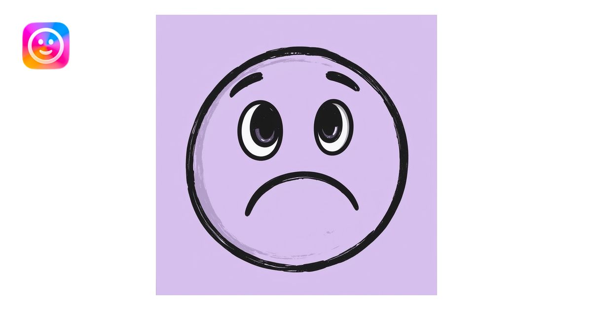 sad smiley face, hand-drawn chalk style, soft lilac color palette ...