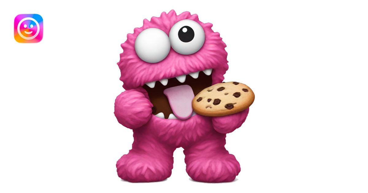 Pink cookie monster devouring cookies emoji | AI Emoji Generator