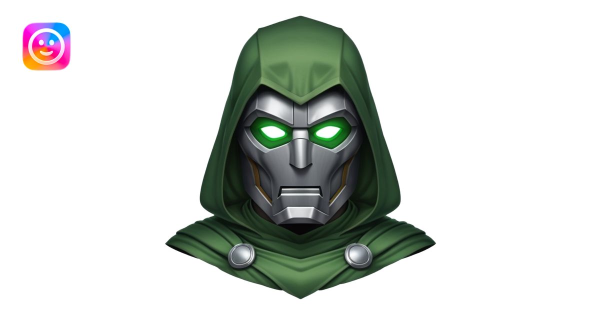 Doctor Doom in full body stance with intense glowing green eyes shining ...