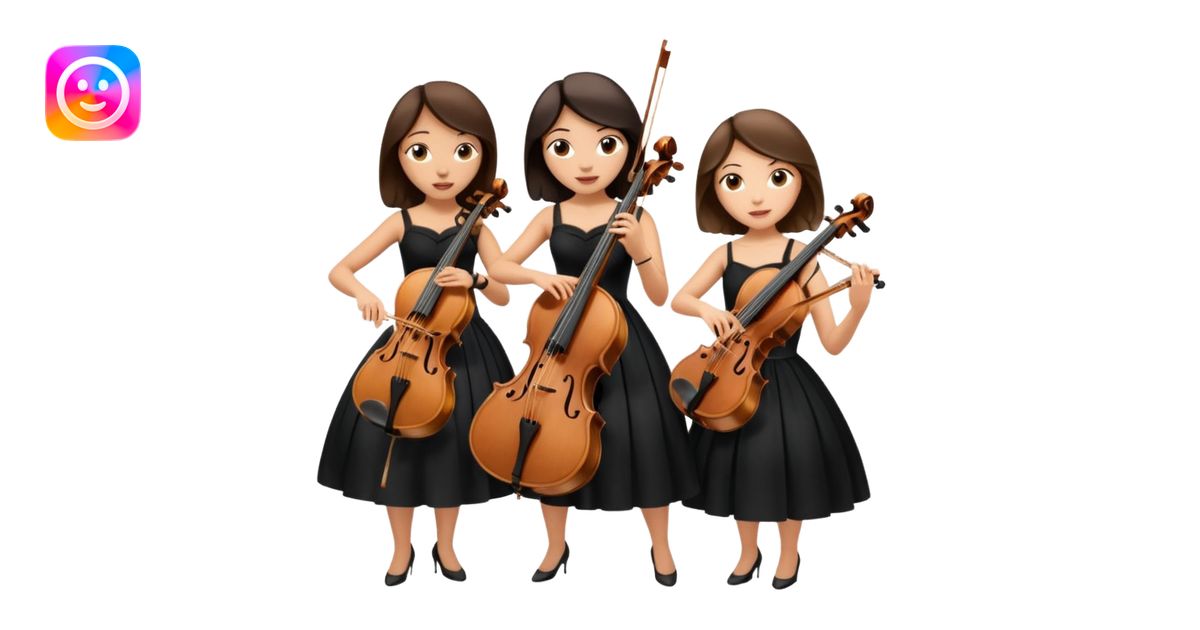 Create an imagine of three brunette women playing string instruments in ...