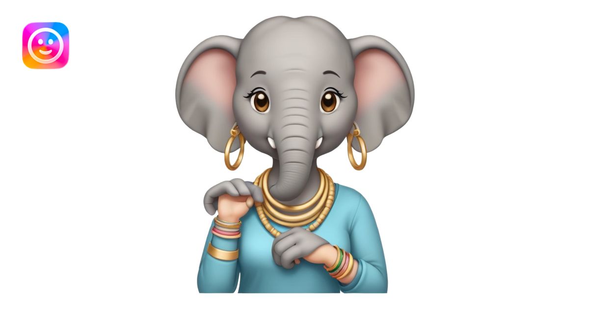female elephant character in casual clothes, upright pose, with bangles ...