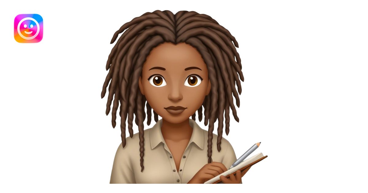 Black woman with locs writing emoji | AI Emoji Generator