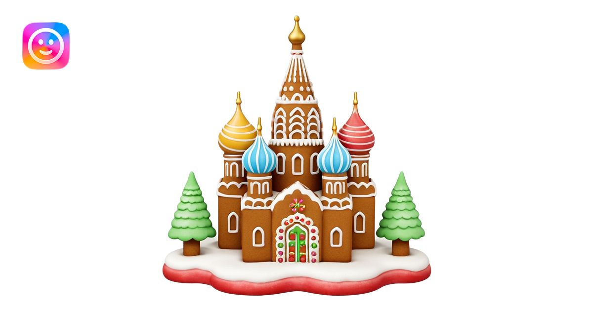 Apple style 3D emoji of a gingerbread house shaped like Saint Basil's ...