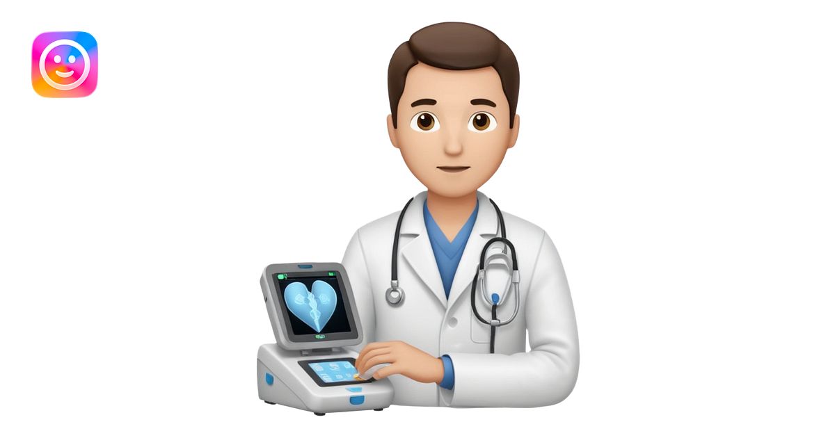Cardiac sonographer male long white coat GE machine emoji | AI Emoji ...