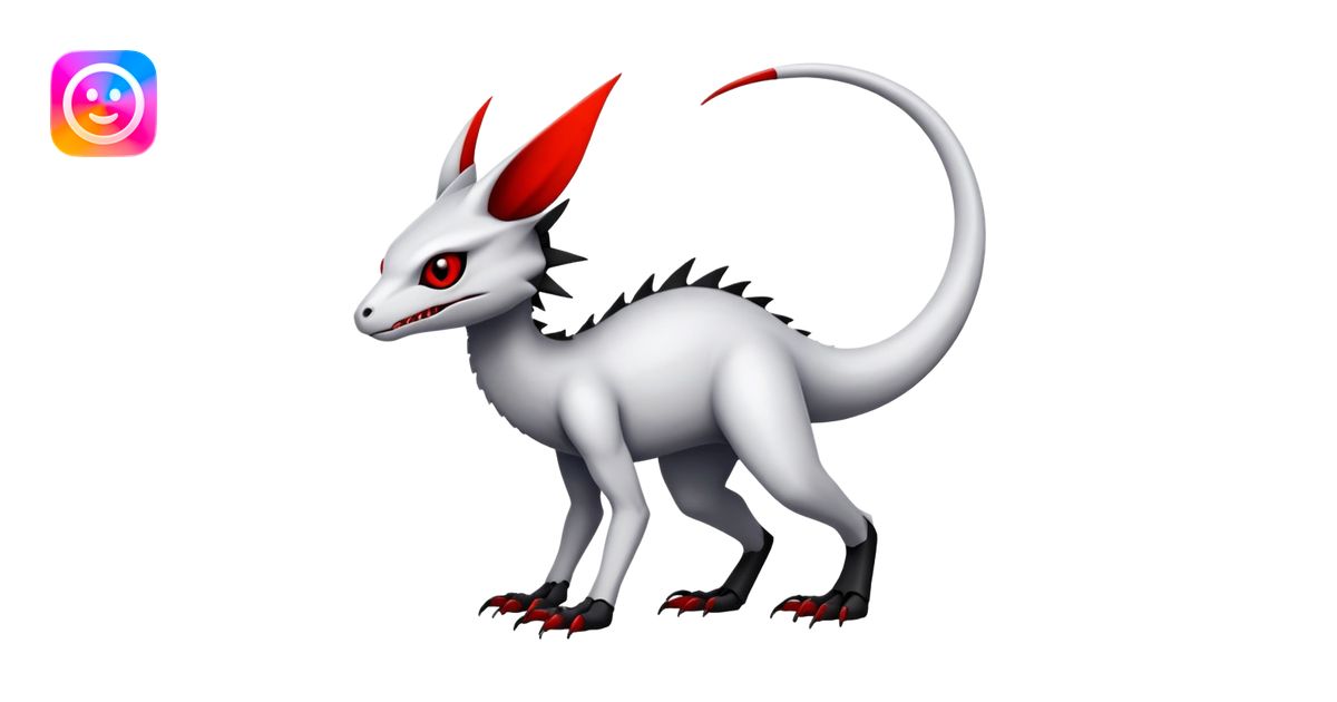 a white exotic edgy vernid-fionbr-Fakémon-creature, with black belly ...