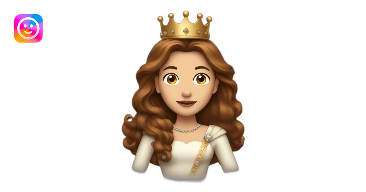 Queen with long brown Hair and crown emoji | AI Emoji Generator