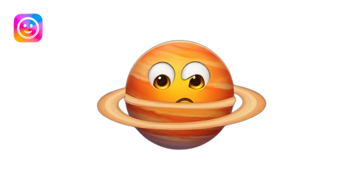 planet Jupiter with a cartoon orange face with big courageous eyes ...