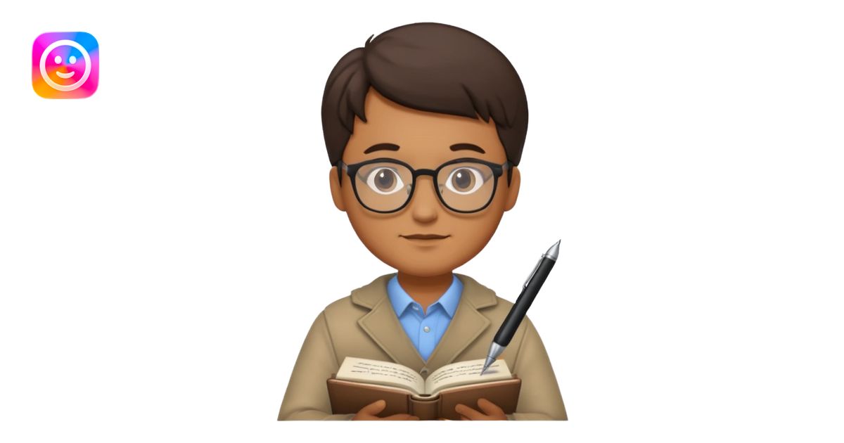 man hold a pen in hand write in book , wearing glasses emoji | AI Emoji ...