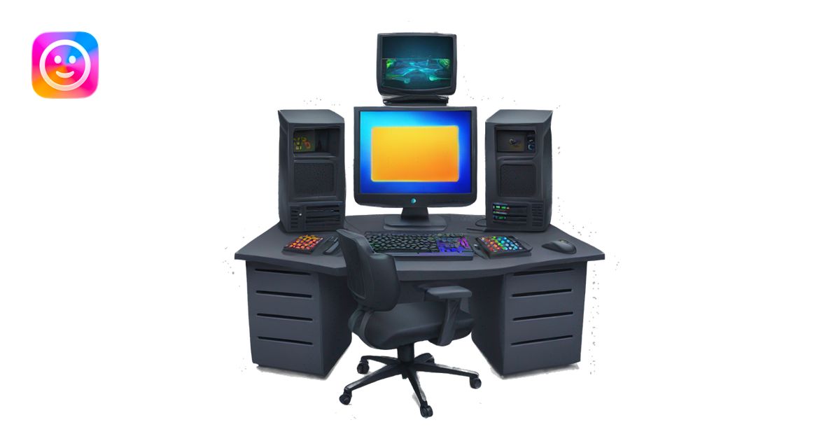 Gaming computer setup with RGB emoji | AI Emoji Generator