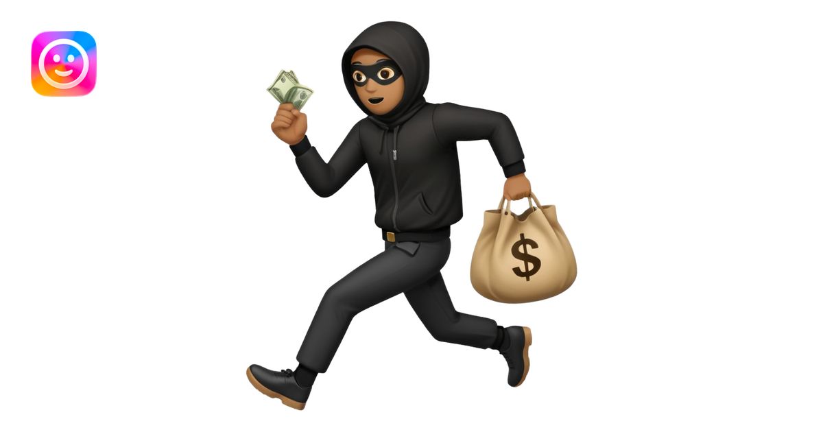 Robber running with Money bag robbery dress emoji | AI Emoji Generator
