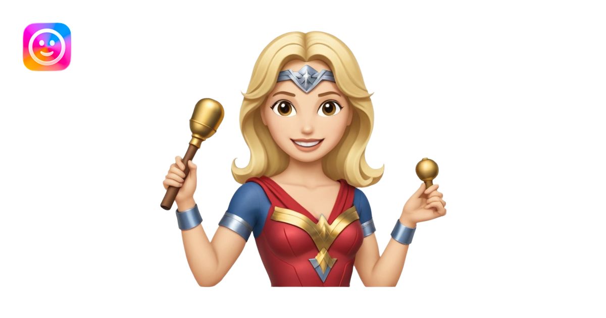 Blonde Wonder Woman holding conductor’s baton and bell emoji | AI Emoji ...