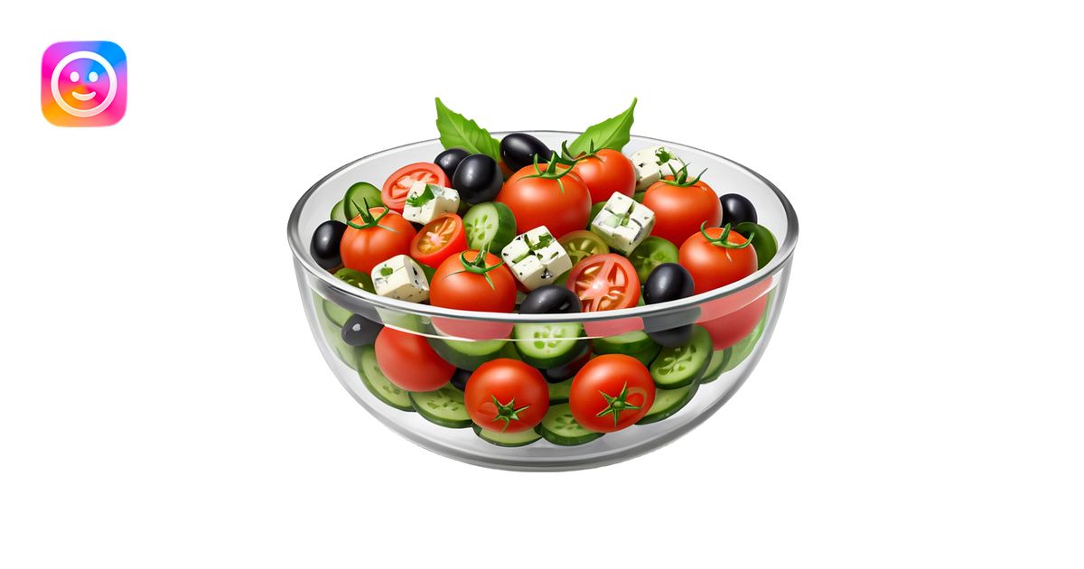 mediterranean salad bowl object icon, served in a transparent glass ...
