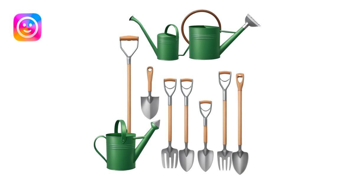 gardening tools collection with shovel rake watering can emoji | AI ...