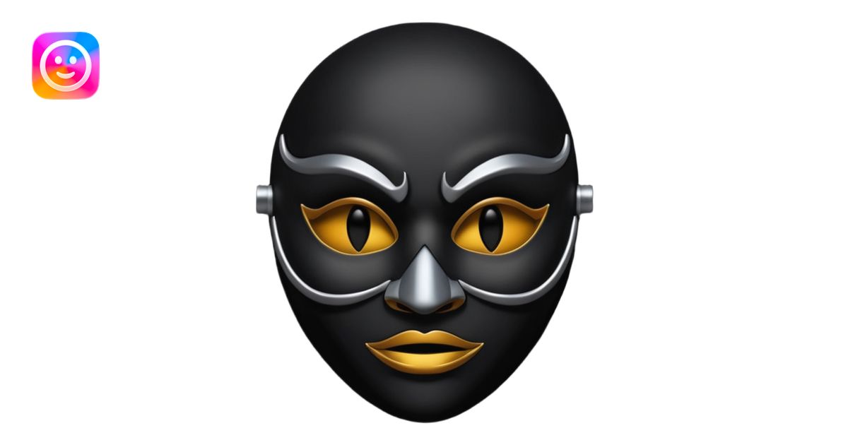 Minimal emoji, gothic mask forged from matte black leather, emotionless ...