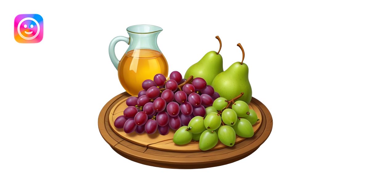 medieval fruit platter object icon, grapes apples pears, rustic plate ...