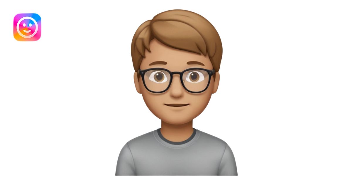 iOS-style emoji of a young man with light brown hair, glasses, casual ...