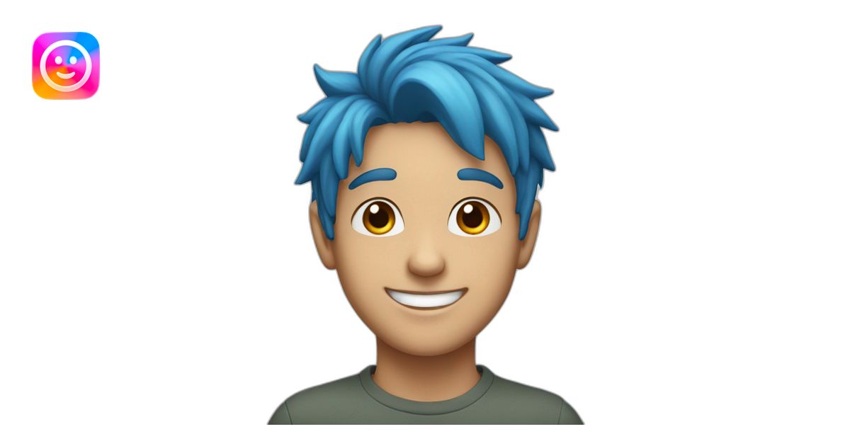 Young man with blue hair and smile on his face emoji | AI Emoji Generator