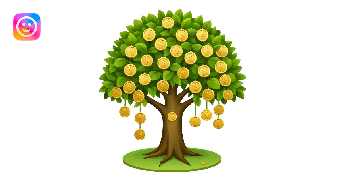 Apple-style money tree, round soft green canopy. No pot, no ground ...