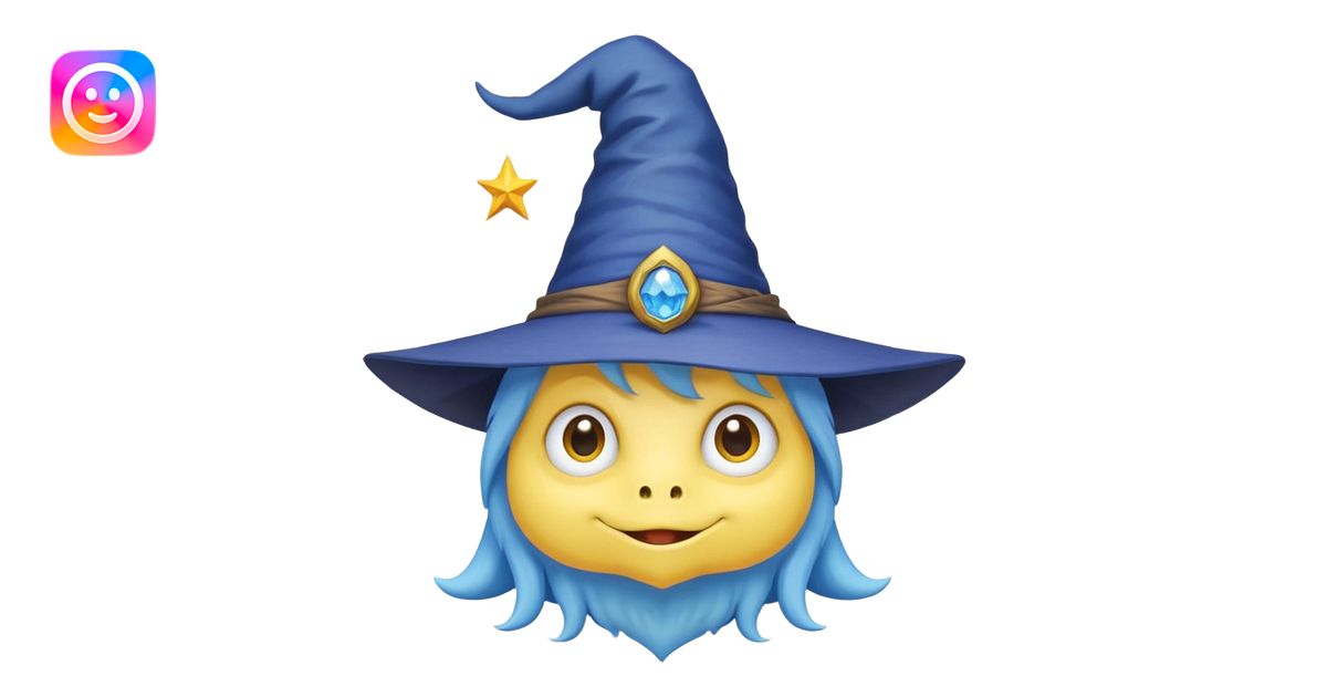 cute monster with white body, yellow tail, wearing blue sky witch hat ...