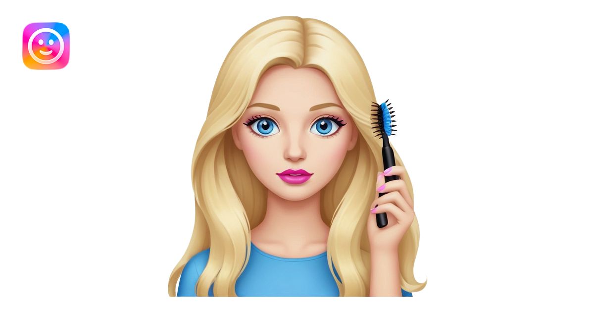 Blonde woman with long hair, blue eyes and pink lips holding mascara in ...