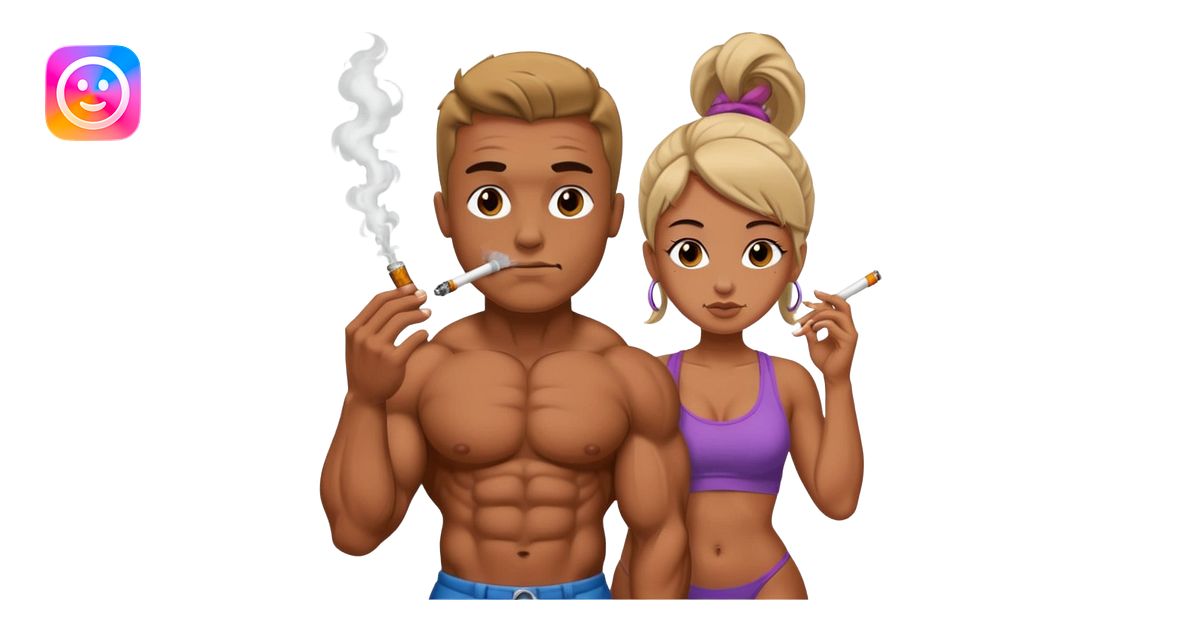 Bodybuilder and girlfriend smoking a Crack pipe emoji | AI Emoji Generator
