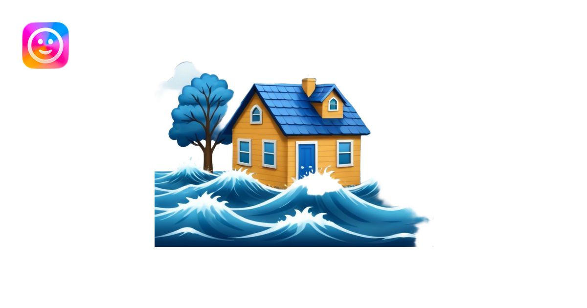 showing a flood disaster scene with powerful blue water waves ...