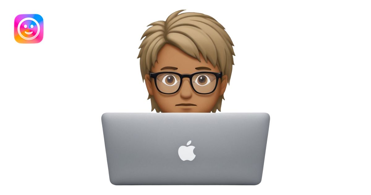 a man behind mackbook the man being little visible form the front emoji ...