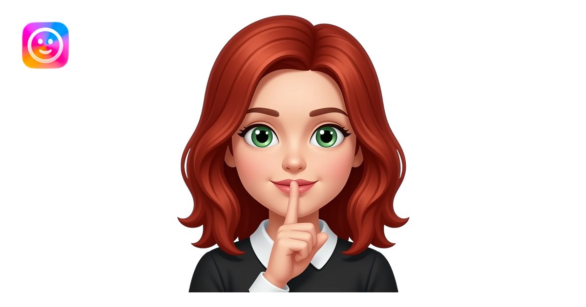 anime girl shushing red hair green eyes black blouse with white collar ...